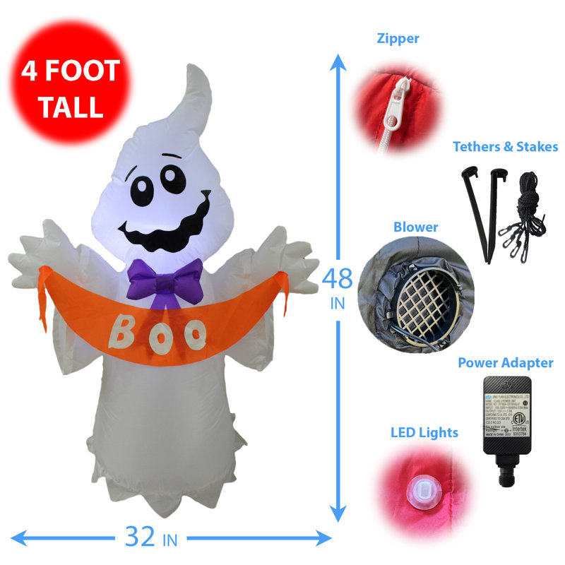 The Holiday Aisle® 4 Foot Tall Lighted Happy Halloween Inflatable Silly ...