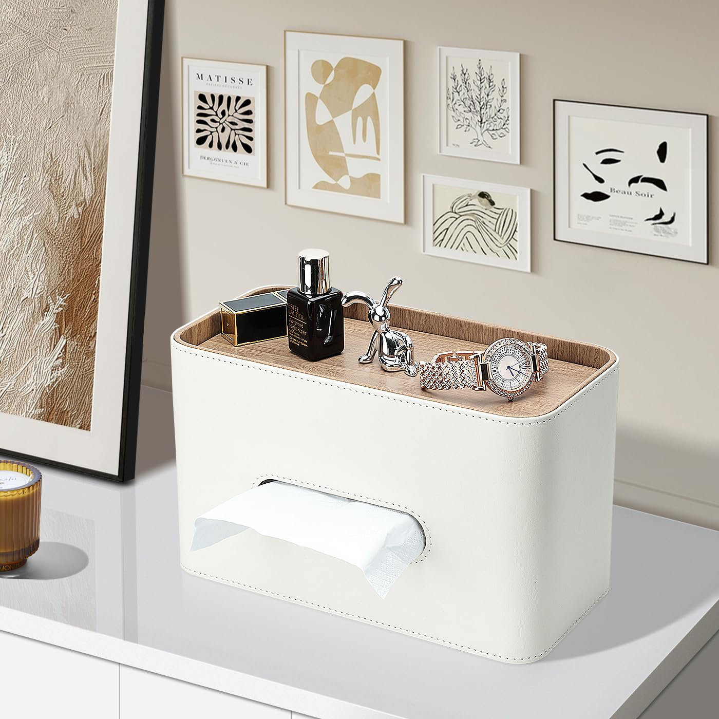 One Allium Way® Rectangular Tissue Box Cover For Kleenex, PU Leather ...