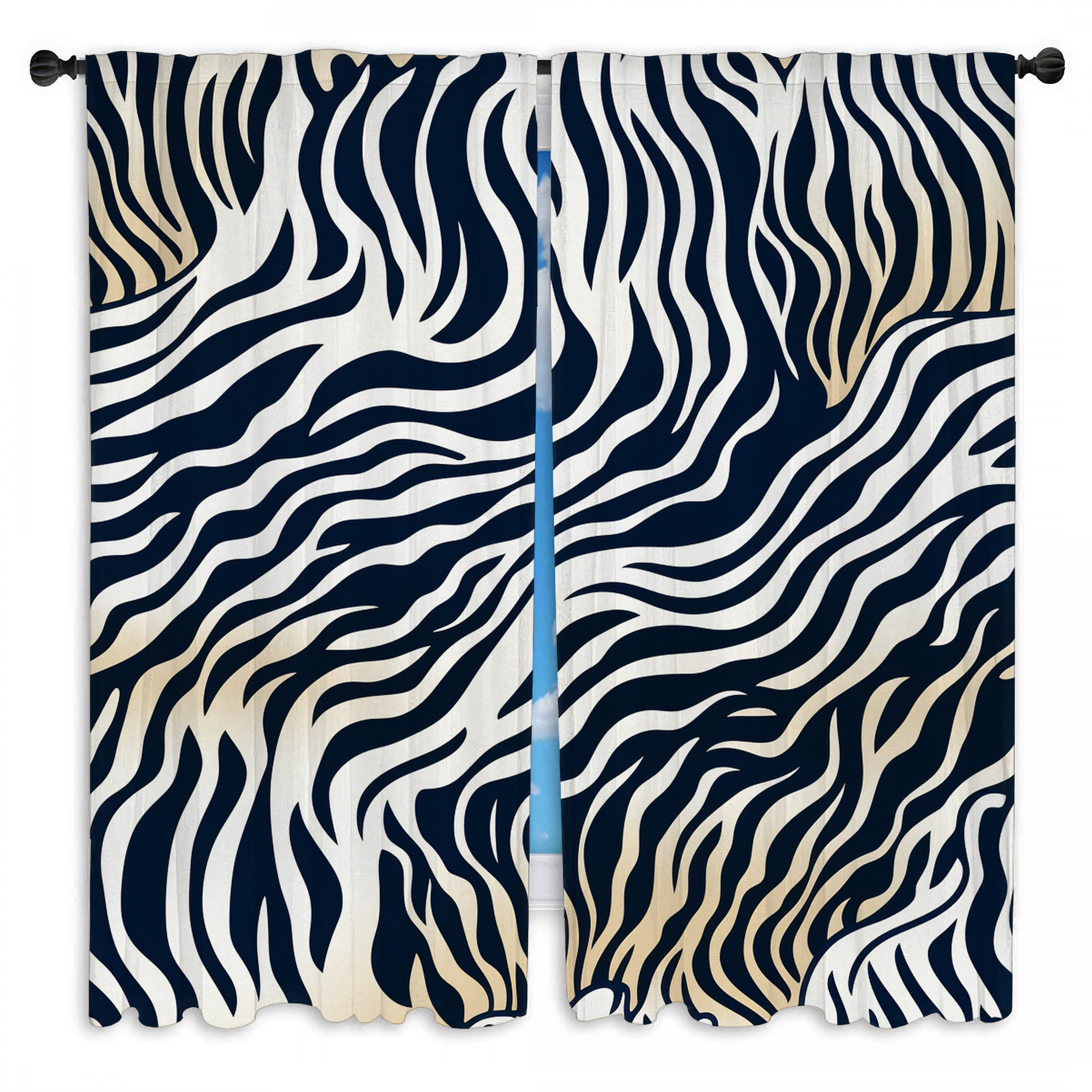 Dakota Fields Zebra Window Curtains Animal Art Deco Drapes - 2 Panels ...