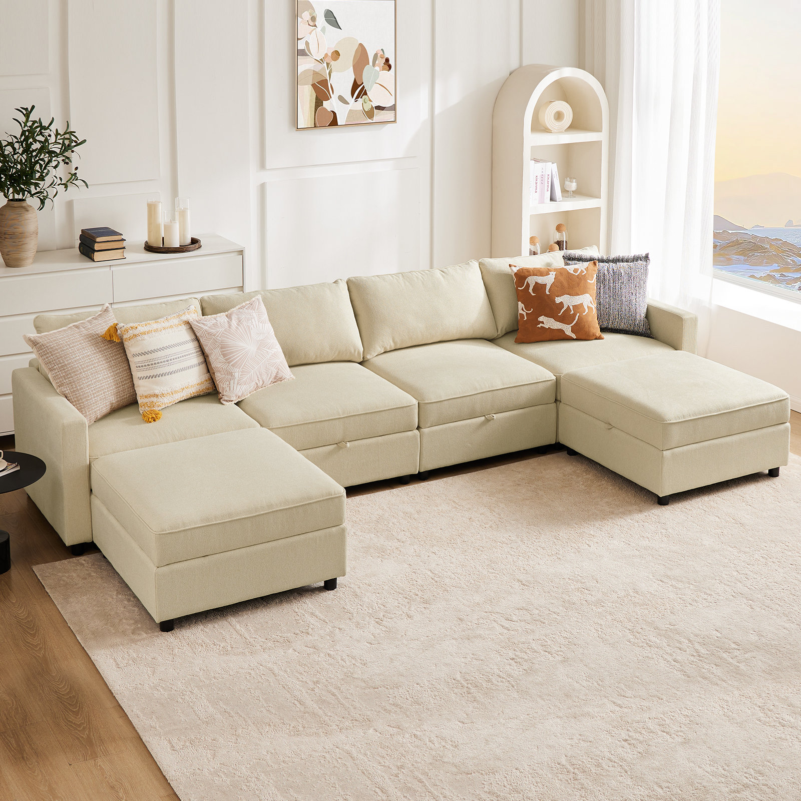 Latitude Run® Tienna 6 - Piece Upholstered U-Shaped Modular Sectional ...