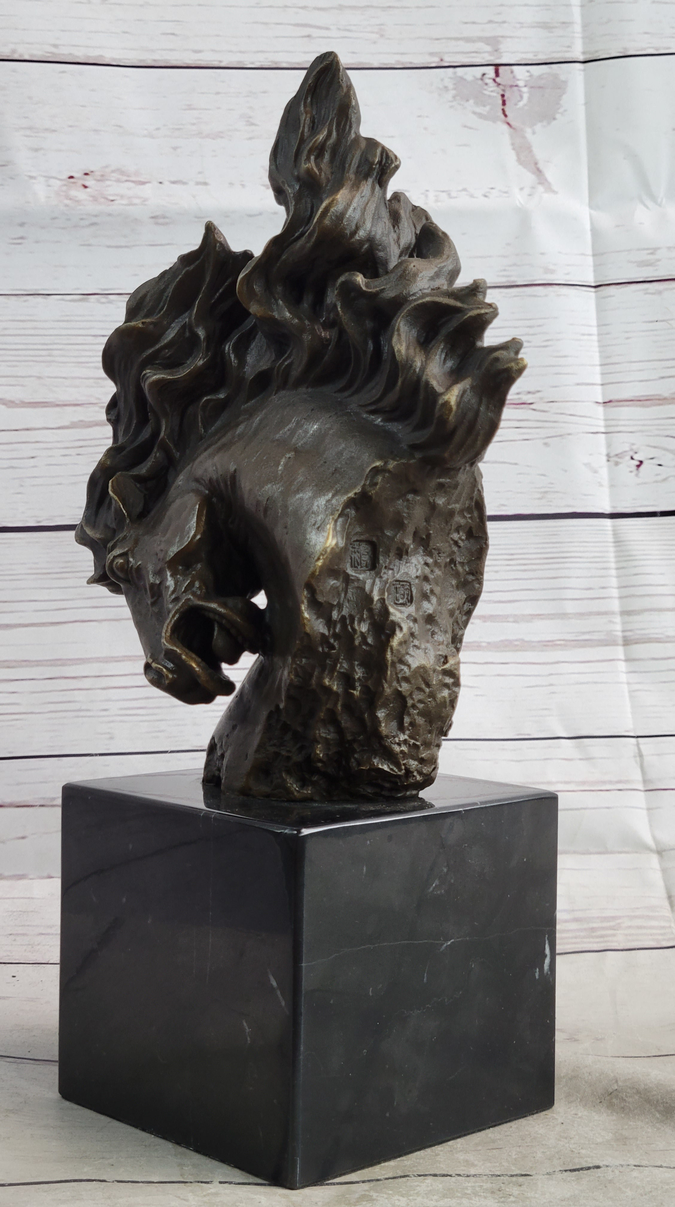 Canora Grey Tatym Horse Bronze Bust Stallion Sculpture Figure on Marble ...