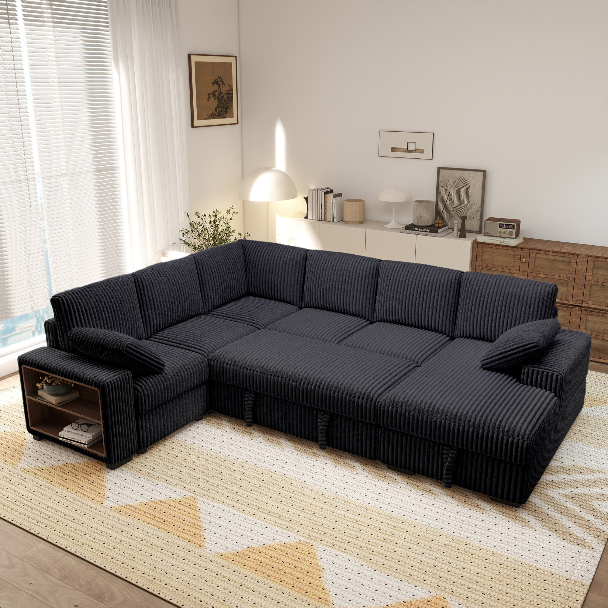 Mercer41 117" Convertible Modular Sectional Sofa Bed 4-Piece Plush ...