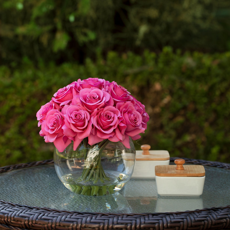 Primrue Silk Rose Arrangement in Vase | Wayfair