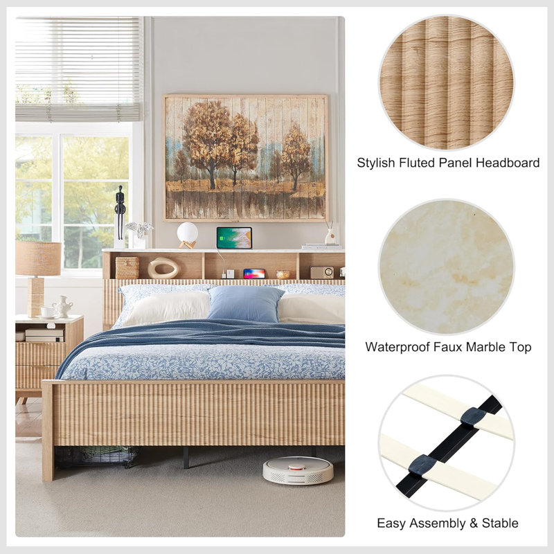 Red Barrel Studio® Alteo Fluted Panel Bed Frame With Charging Station ...