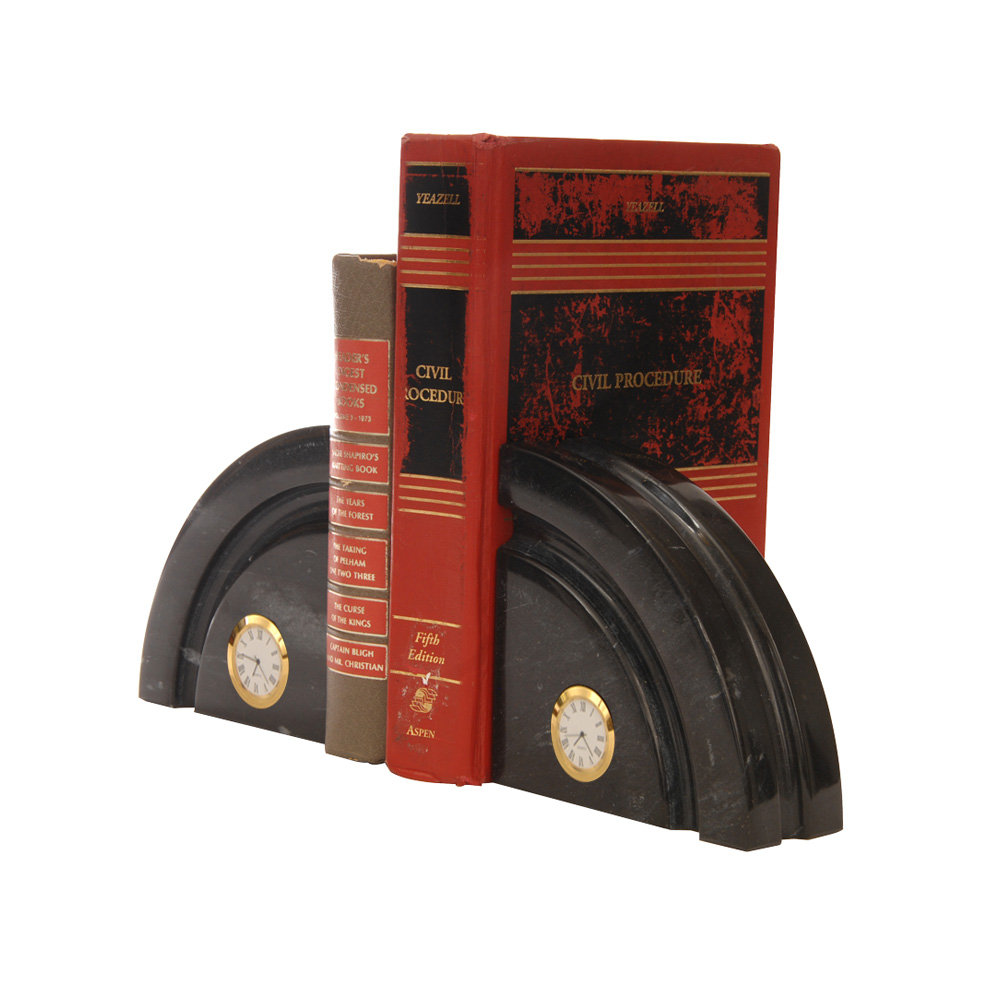 Bello Treasure Quarter Moon Marble Bookends With Clock, Black Zebra, 5. ...