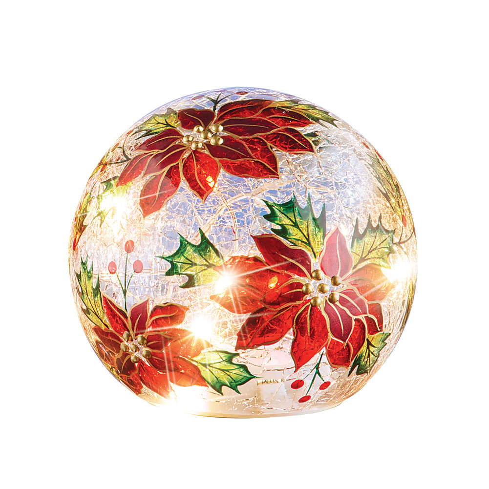 The Holiday Aisle® Poinsettia Lighted Crackled Glass Balls & Reviews ...