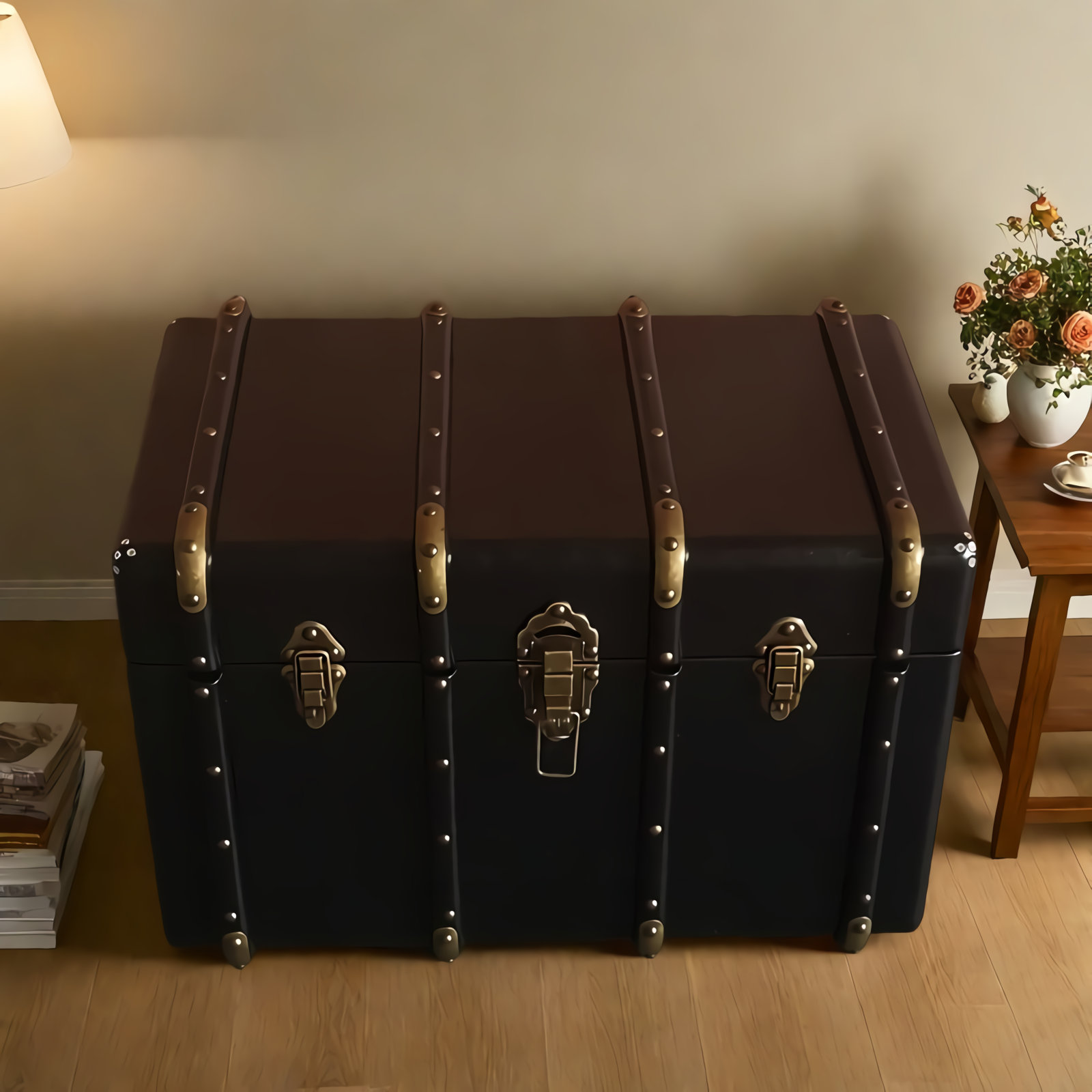 HUGESTO Black Artificial Leather Small Accent Trunk | Wayfair