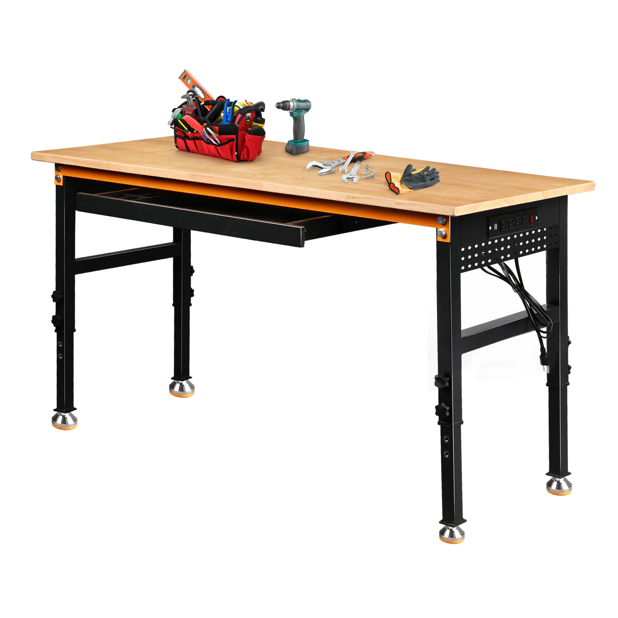 17 Stories 60" Adjustable Height Workbench With Power Outlets ...