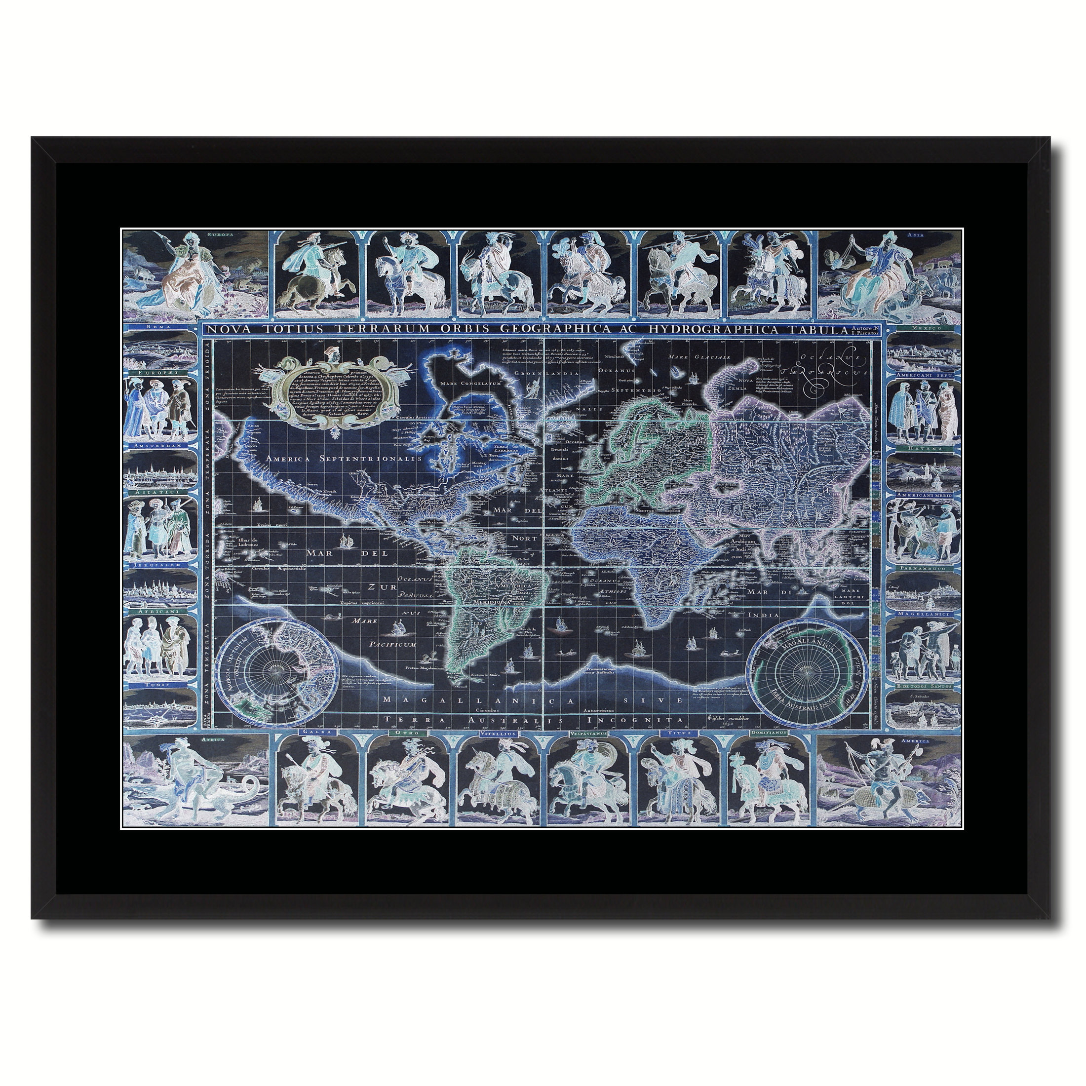 17 Stories World Vintage Vivid Map Print On Canvas With Black Custom ...