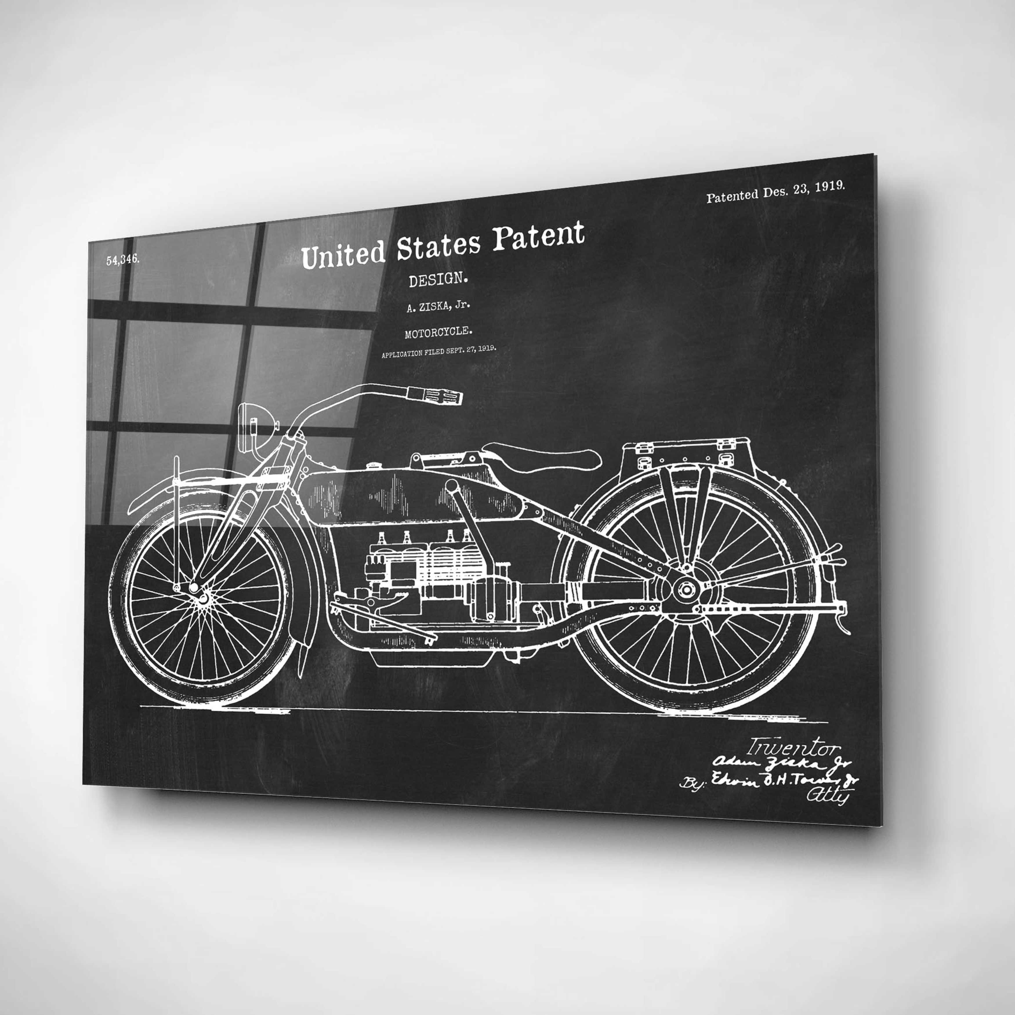 17 Stories 17 Storeys ''Vintage Motorcycle Blueprint Patent Chalkboard ...