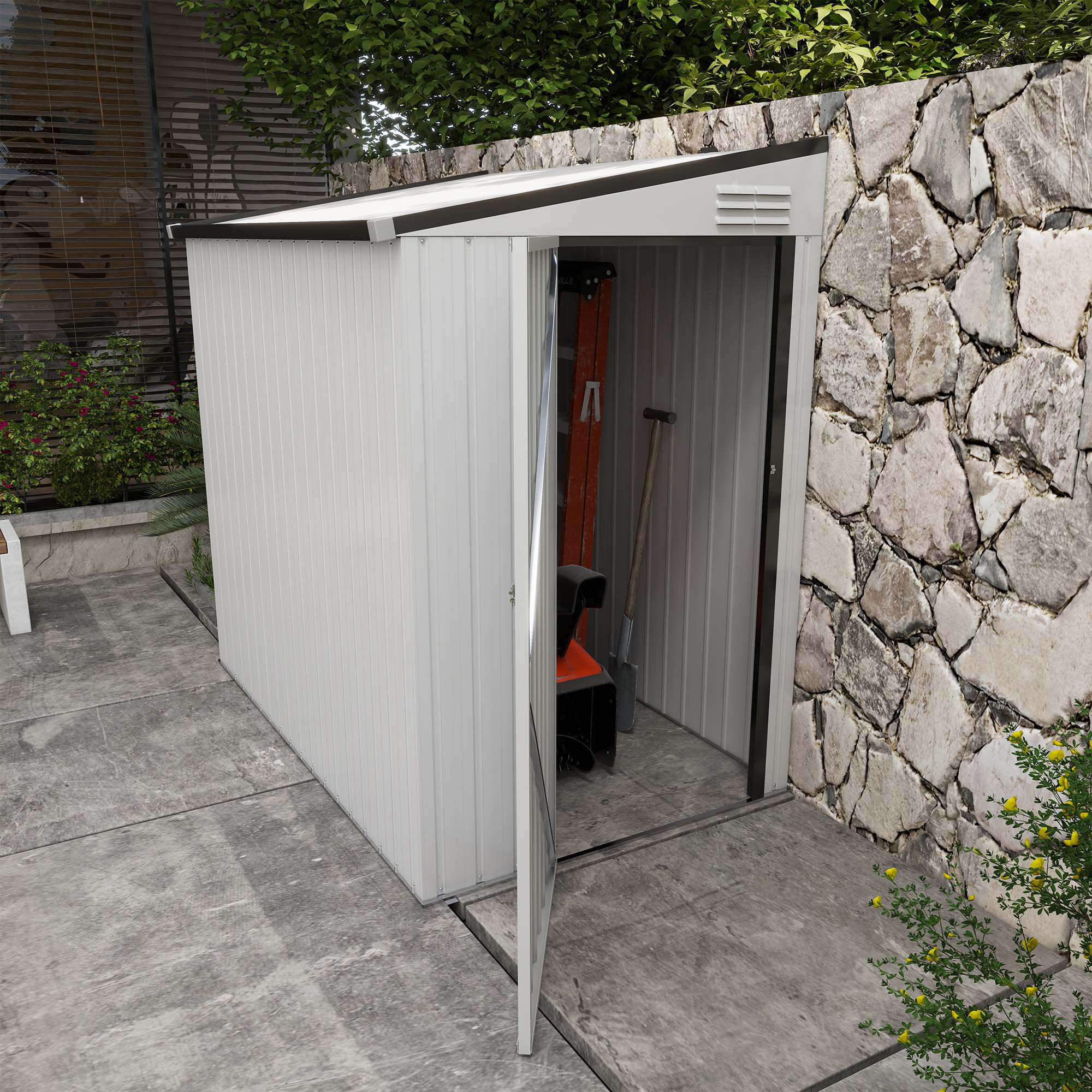 wtressa Outsunny 4' Metal Outdoor Storage Shed, Lean To Storage Shed ...