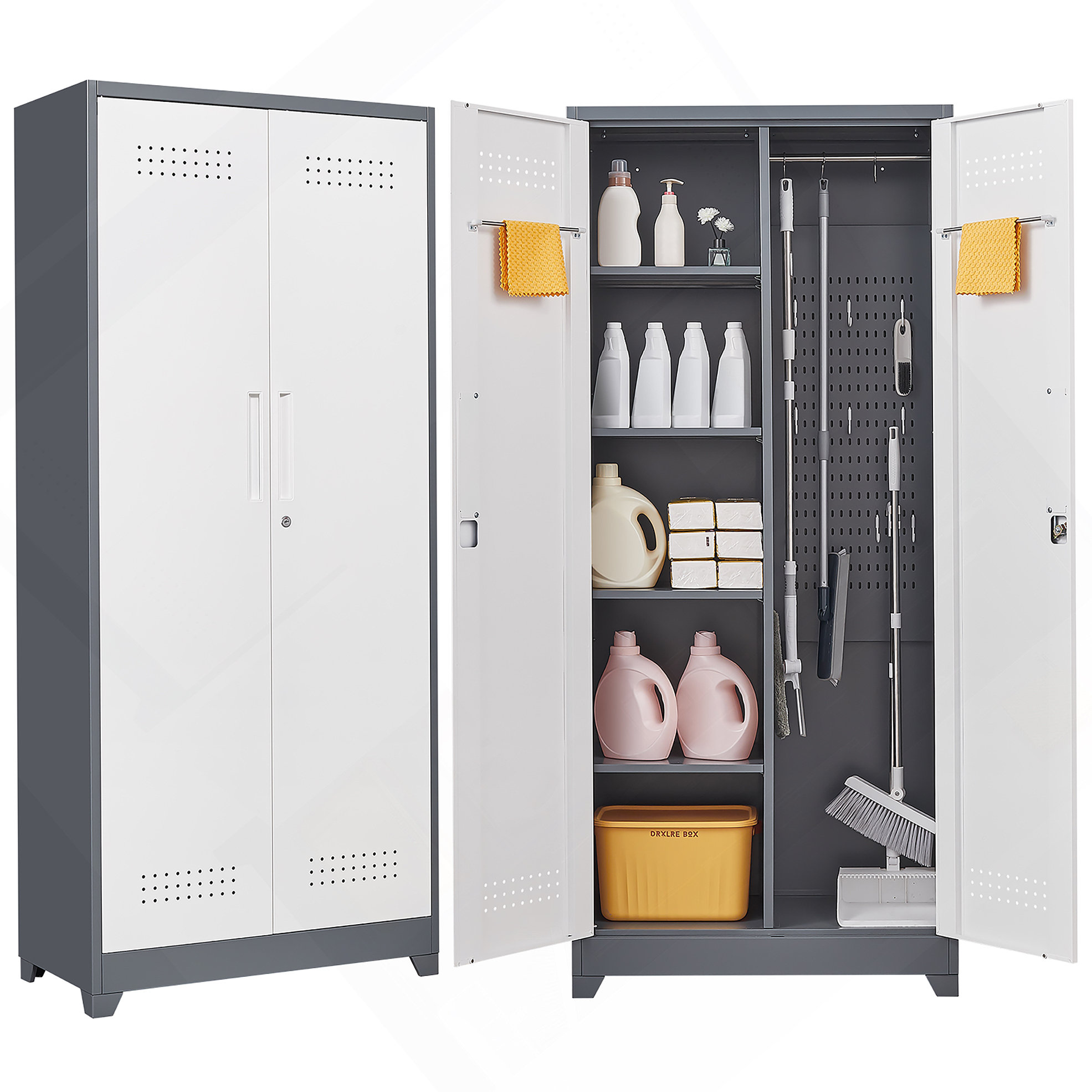 Winston Porter Metal Storage Cabinets, Cleaning Tool Cabinet with ...