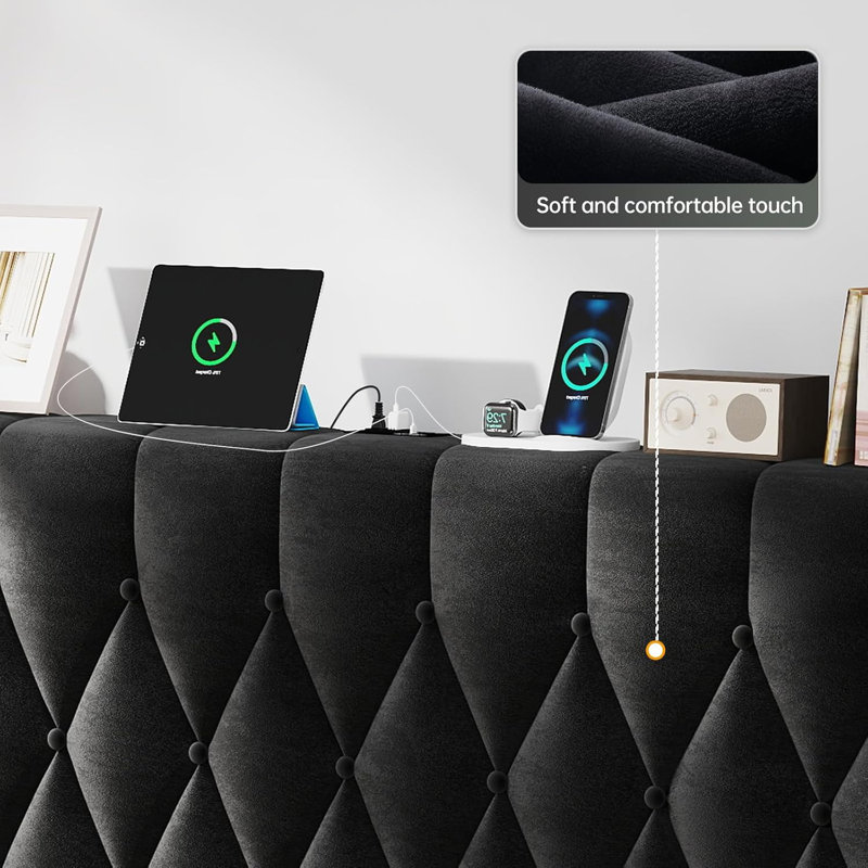 House of Hampton® Upholstered Platform Beds Velvet Tufted Bed Frame ...