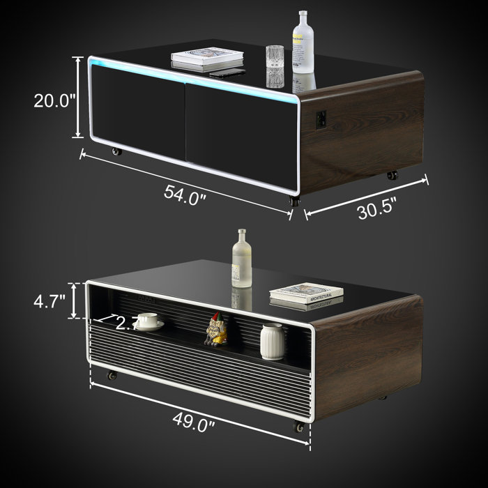 Hokku Designs Comaneci Smart Coffee Table with 135L Fridge, Bluetooth ...