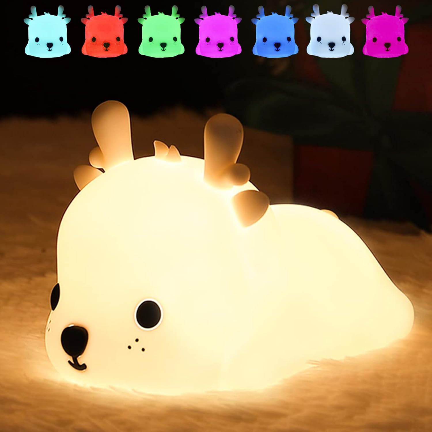 Zeki Shoggy Night Light For Kids, Cute Silicone Elk Night Light With ...