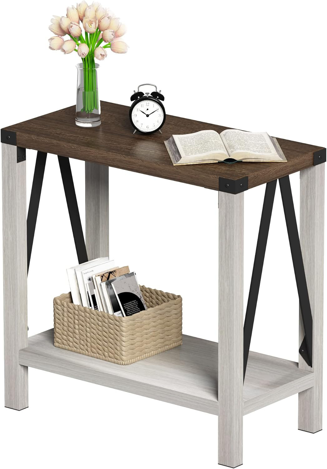 Gracie Oaks Farmhouse End Table For Small Spaces, Narrow Side End Table ...