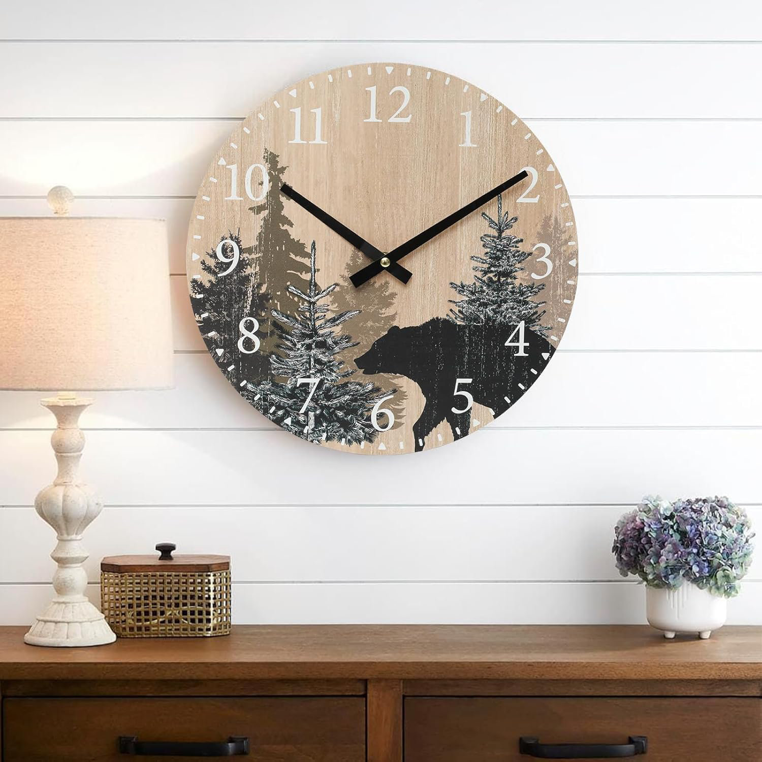MCKINNON HOME FURNISHINGS, INC. Cabin Bear Wall Clock 12 Inch Silent ...