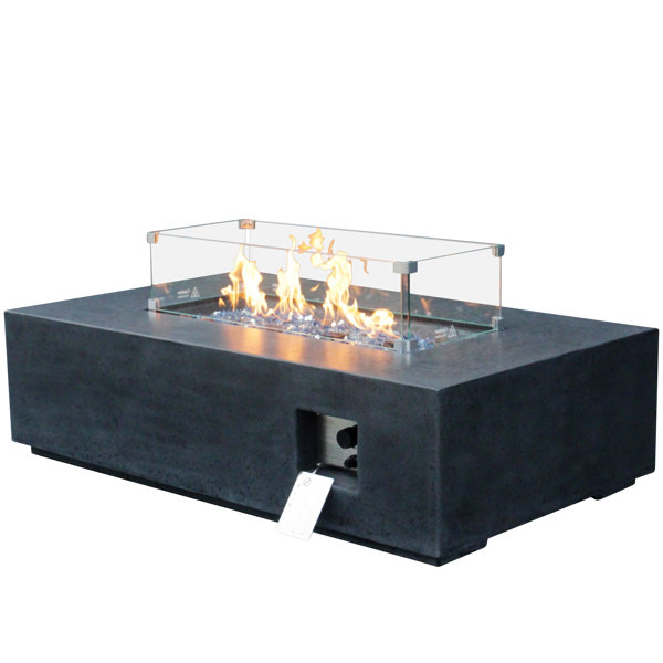 Latitude Run® 52 Inch Outdoor Concrete Propane Gas Rectangle Fire Pit ...