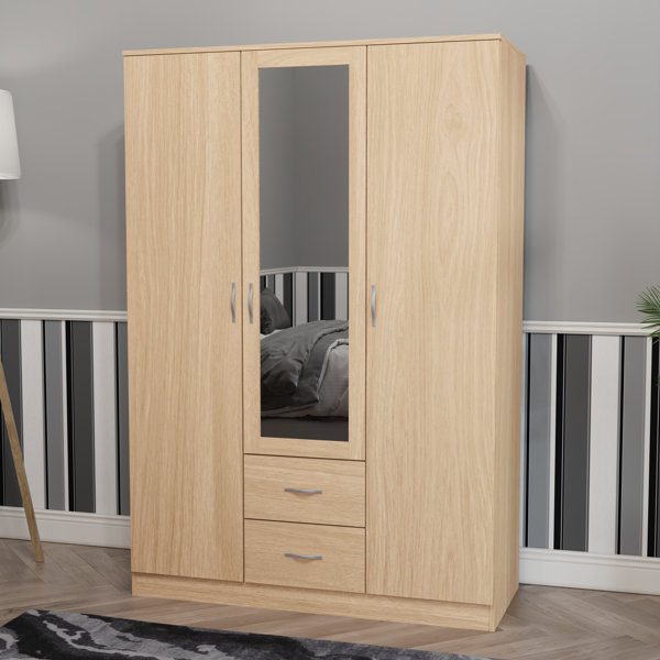17 Stories Maybery 3 Door 2 Drawer Mirrored Wardrobe, With Shelf ...