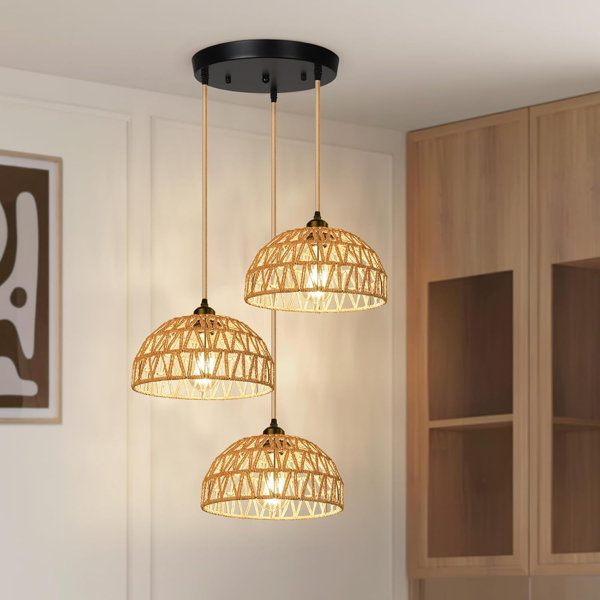 Bay Isle Home N05 Rattan Pendant Light With Adjustable Height, 3-Light ...