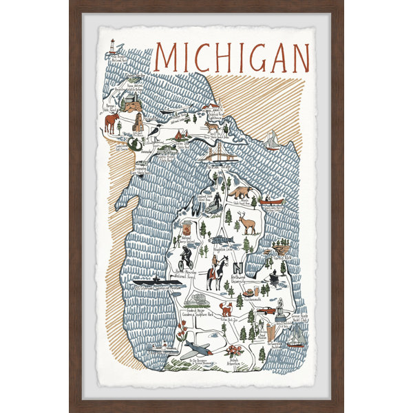 Trinx 'Michigan Illustrated Map' Picture Frame Print on Paper | Wayfair