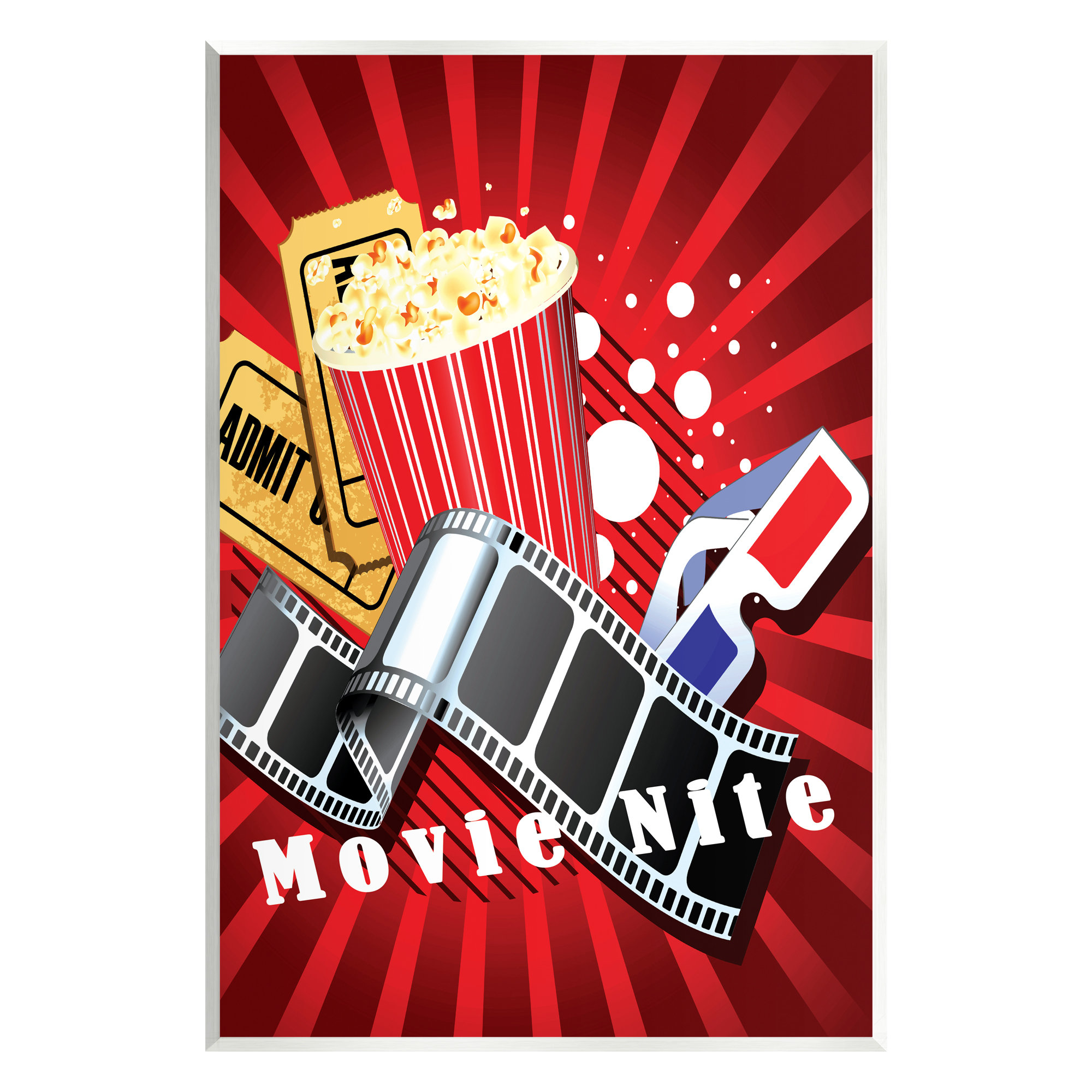 Stupell Industries Movie Nite Striped Vintage Cinema Popcorn Sign by ...