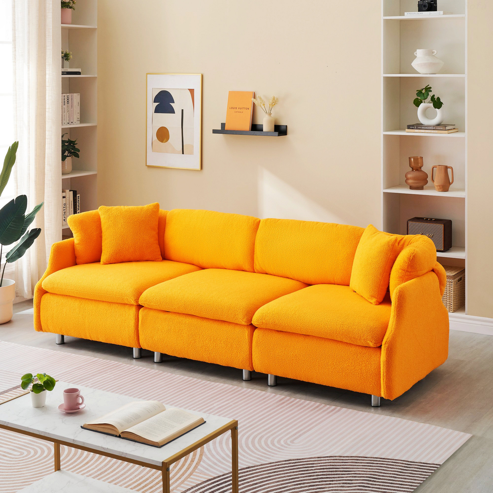 Latitude Run® 3-Seat Sofa, Upholstered Sofa With Two Throw Pillows ...