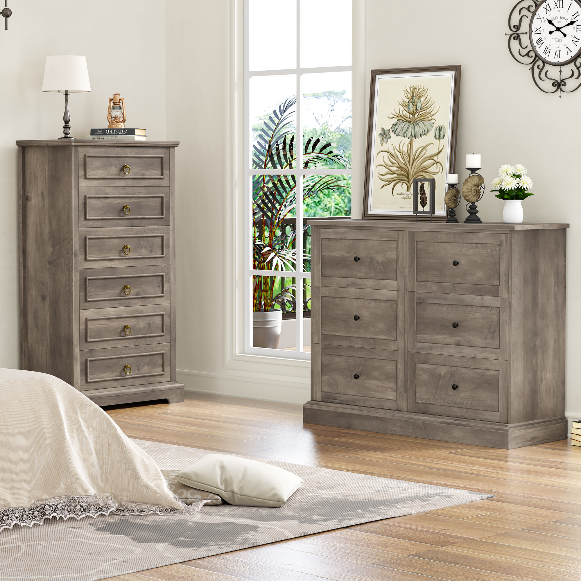 Lark Manor Alffi 6 Drawer 42.51" W Double Dresser, Wood Storage Dresser ...