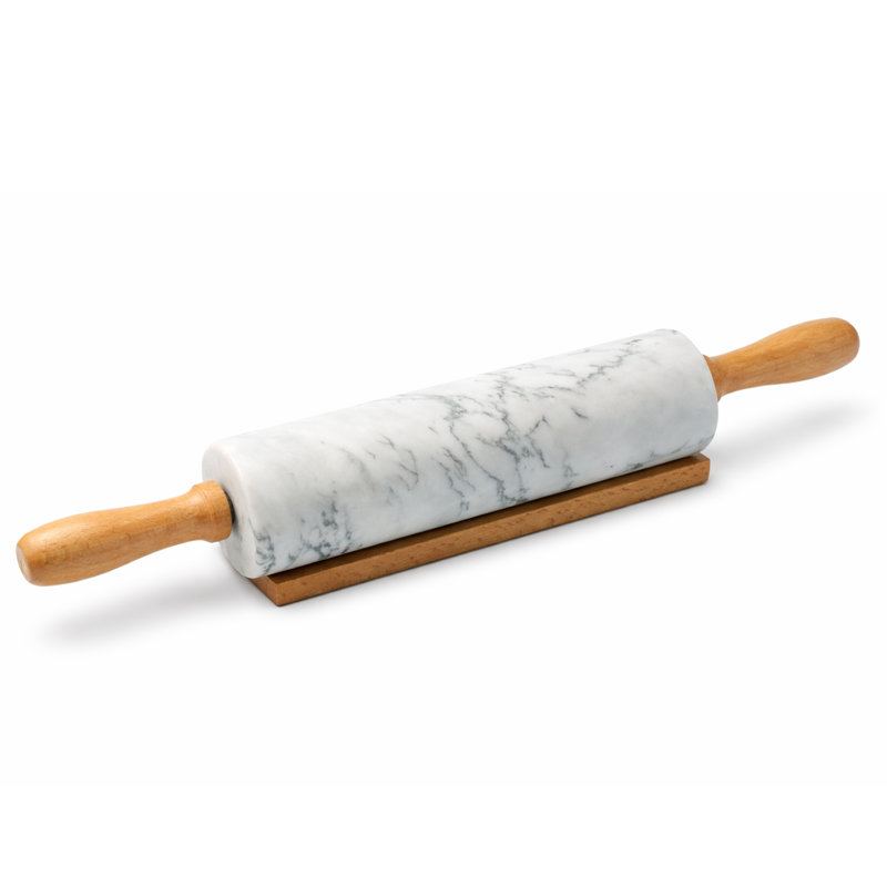Silk Route Spice Company White Solid Marble Rolling Pin & Acacia Wood ...