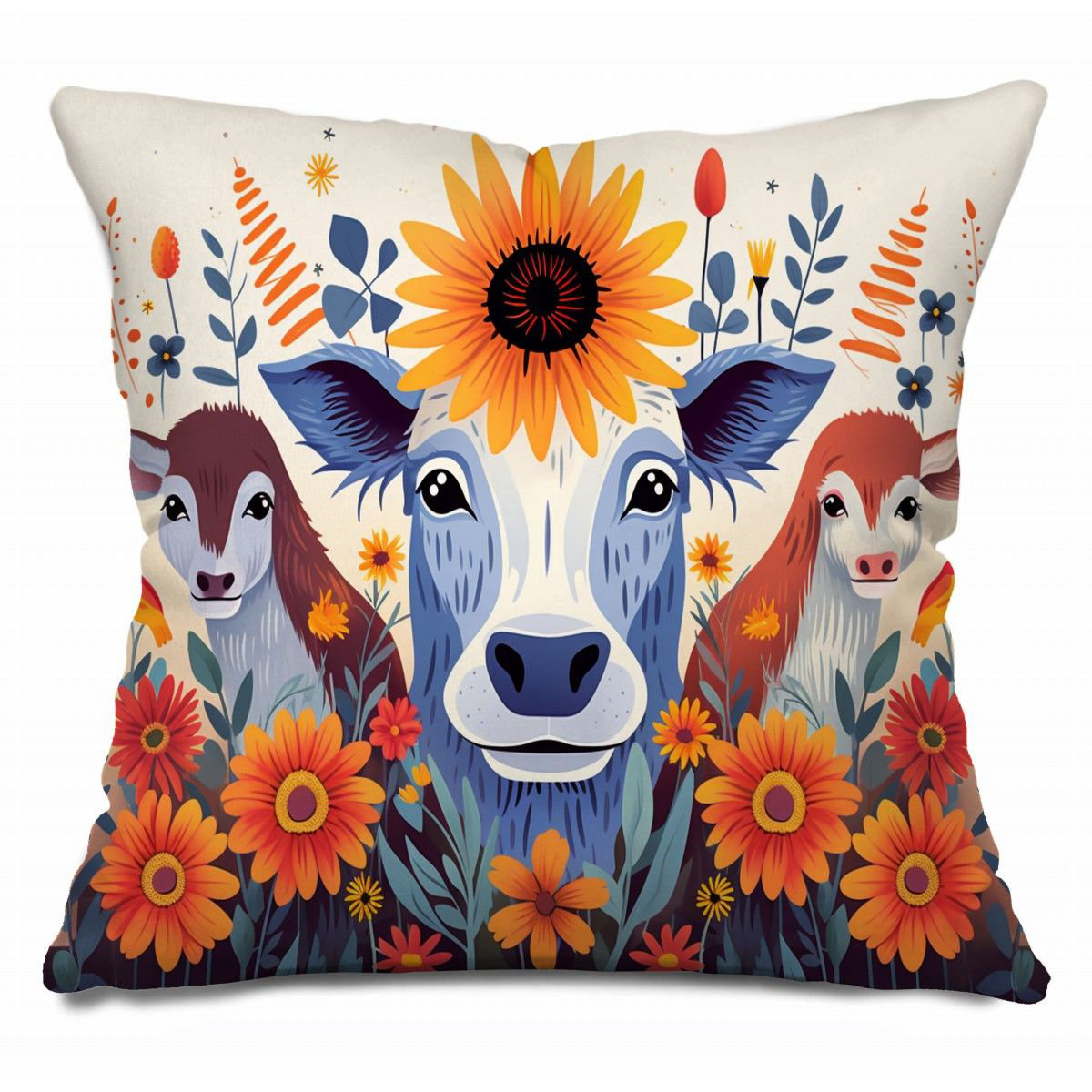 VisionDecor Farm Animal Throw Pillow, Floral Cotton Twill Pillows | Wayfair