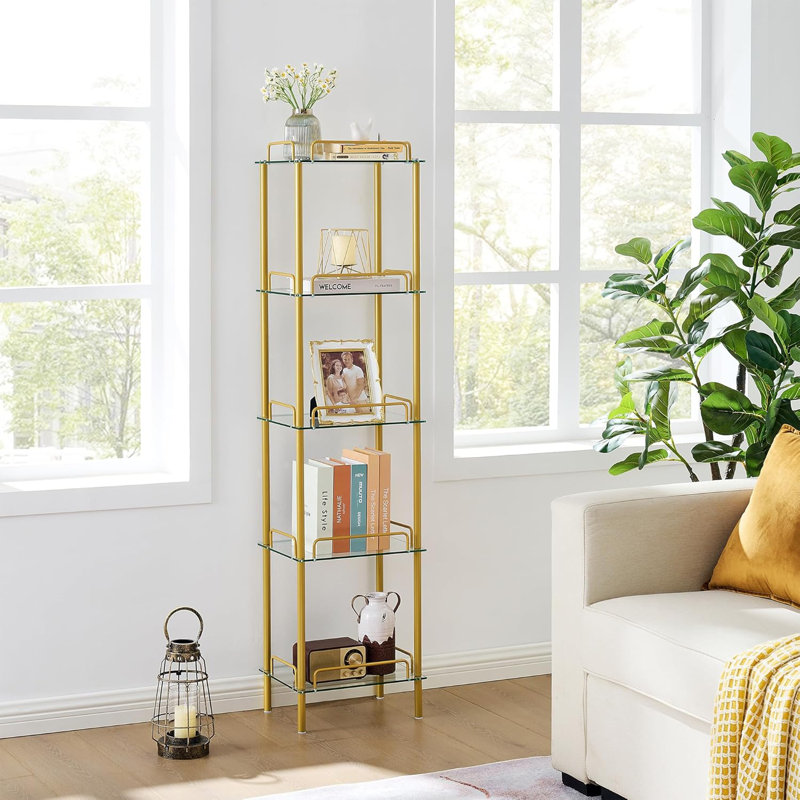 Mercer41 5-Tier Bookcase, Tempered Glass Bookshelves, Narrow Bookshelf ...