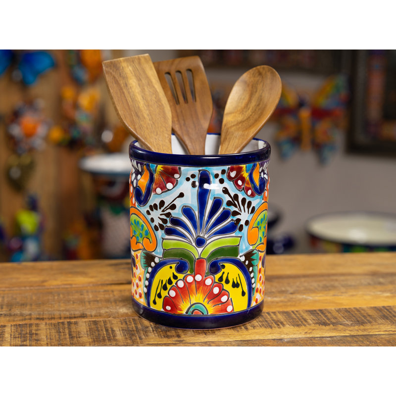Bungalow Rose Handmade Mexican Talavera Countertop Cooking Utensil ...