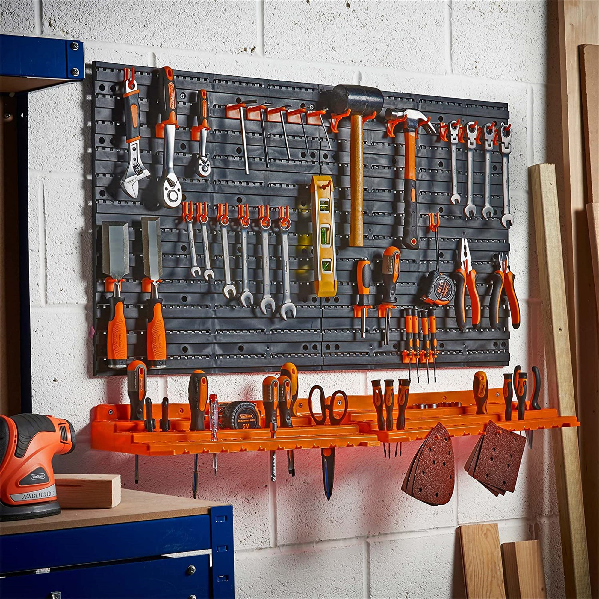 VonHaus Garage Wall Tool Rack Pegboard + Shelf Tool Organiser / Holder ...