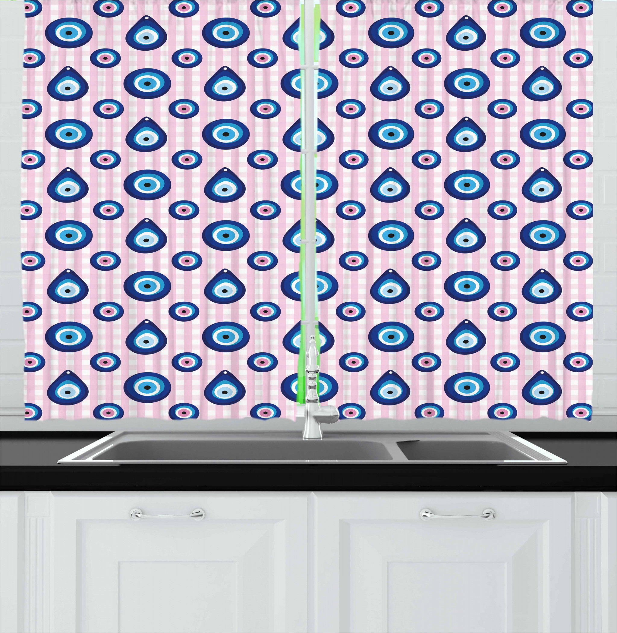 East Urban Home 2 Piece Evil Eye Kitchen Curtain | Wayfair