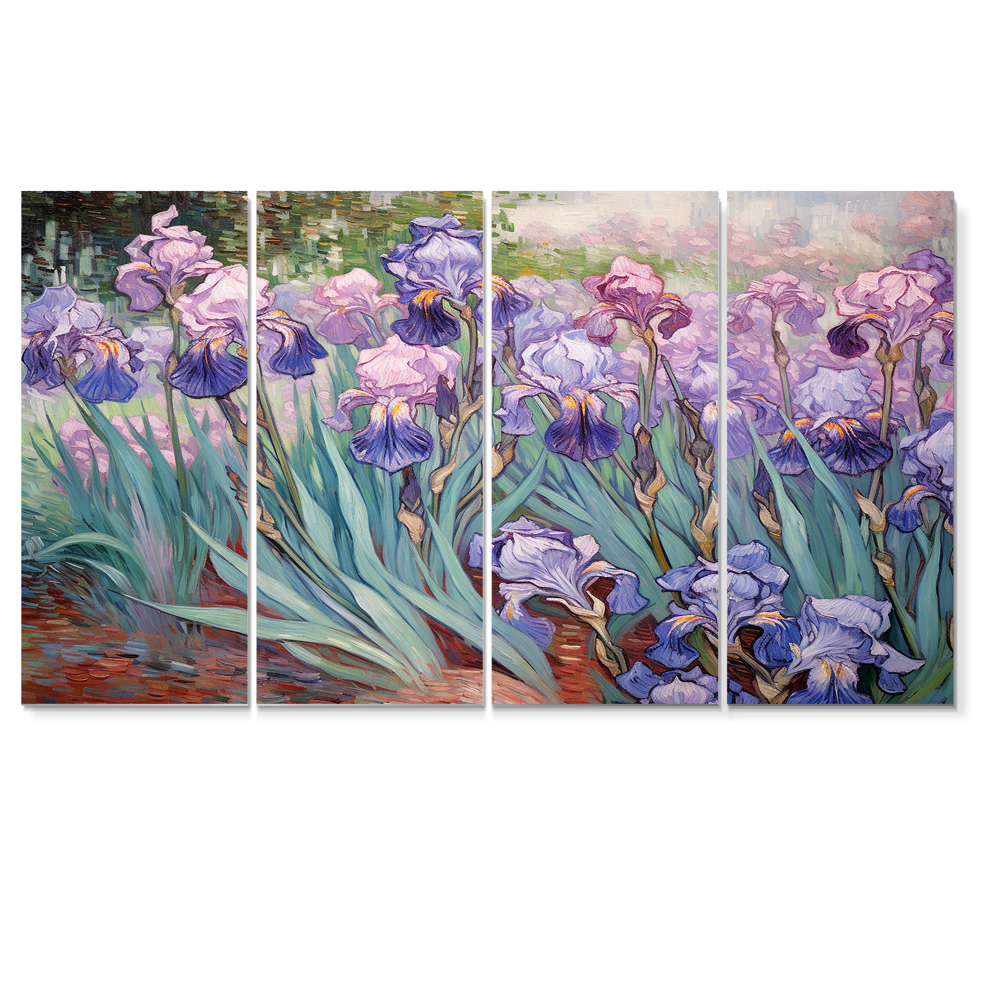 Design Art Garden Of Blossoming Purple Iris - Irises Wall Art Decor 4 ...