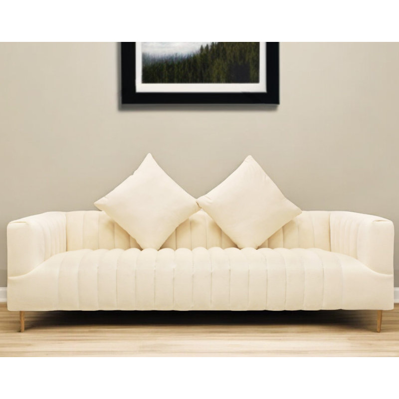 HomeRoots 90" Ivory Velvet Sofa And Toss Pillows With Gold Legs | Wayfair