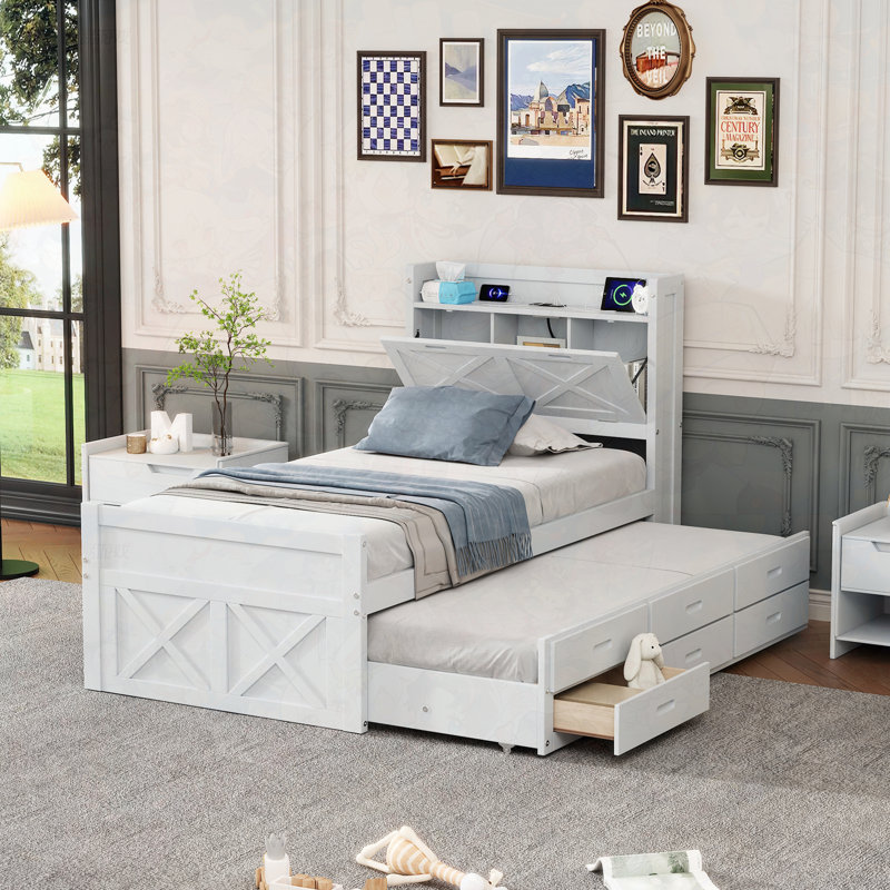 Mercer41 Full Size Wooden Bed with Storage Headboard with Outlets | Wayfair