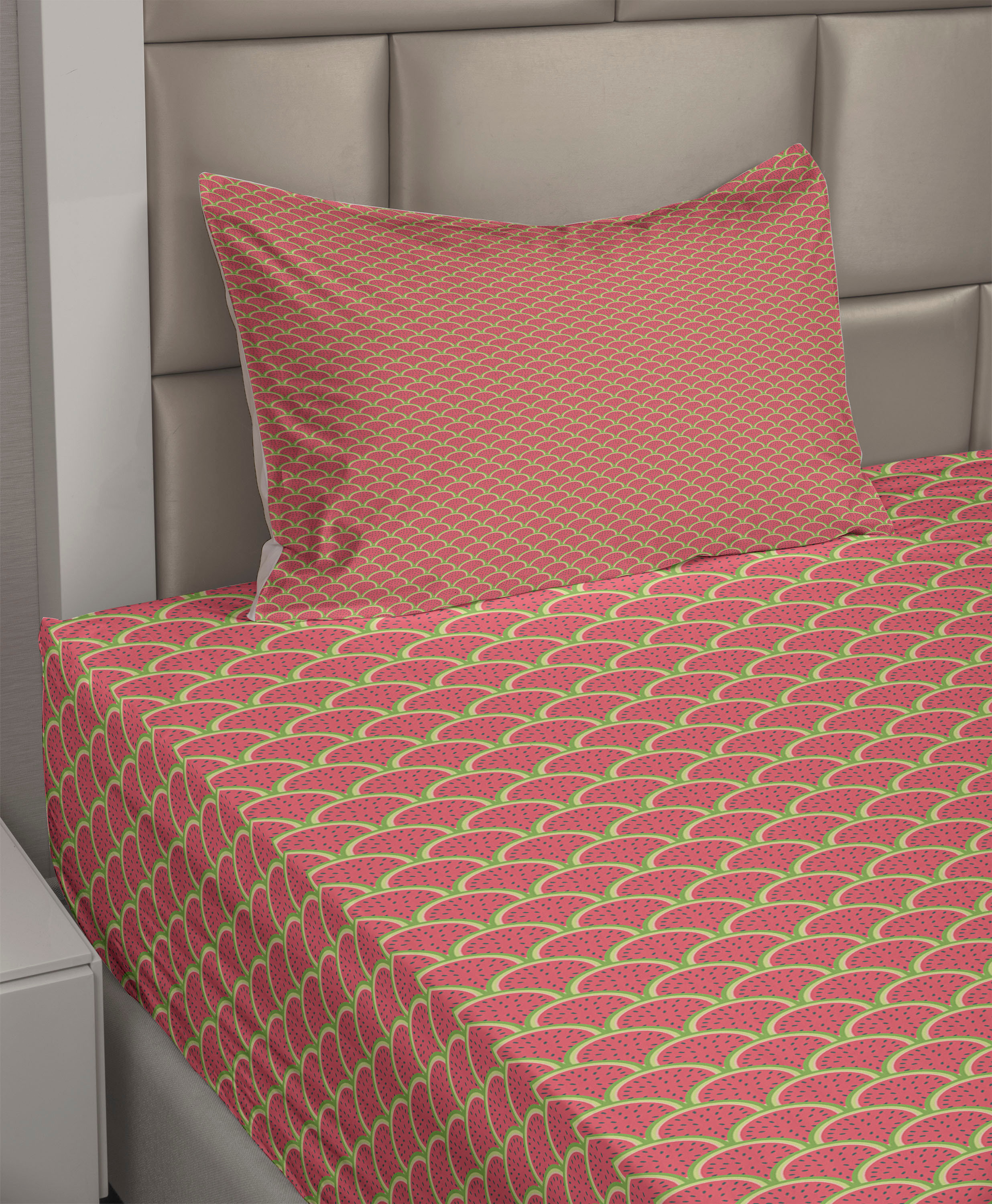 Ambesonne Watermelon Sheet Set Overlapping Fruit Slice Dark Coral Lime ...