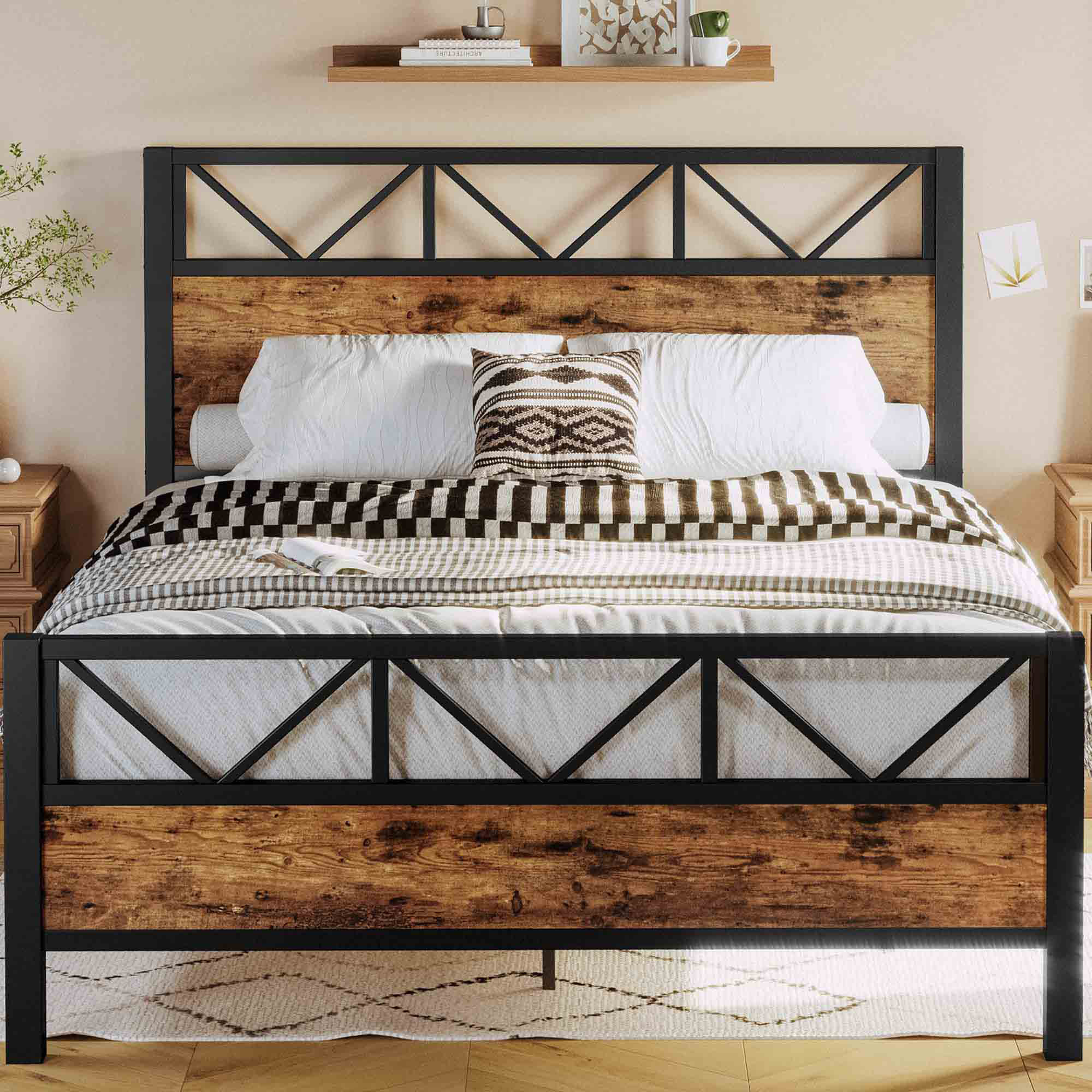 17 Stories Bed Frames with Headboard and Strong Metal Support Frame ...