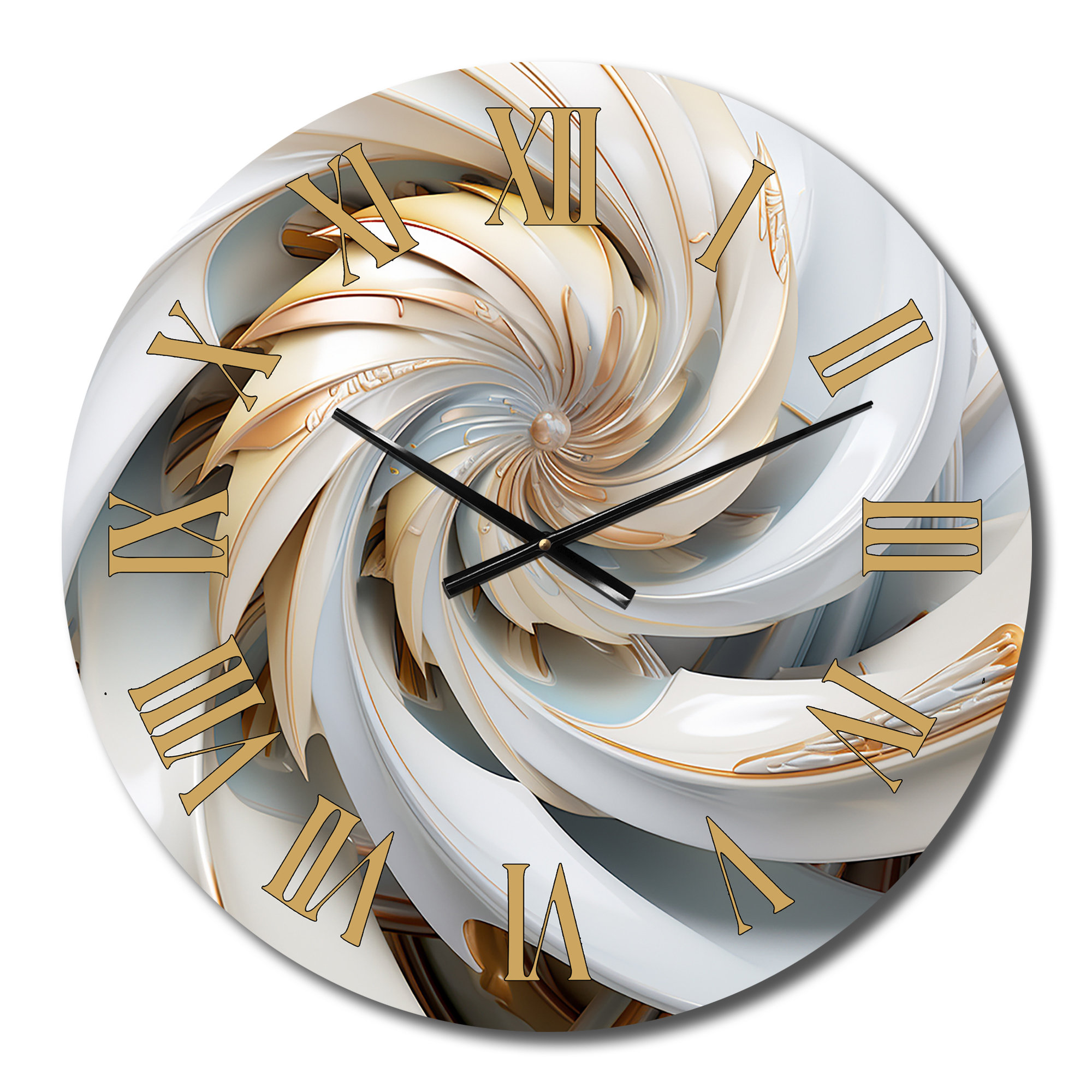 Design Art Whirling While Glam Fractals In Gold And White Wall Clock ...