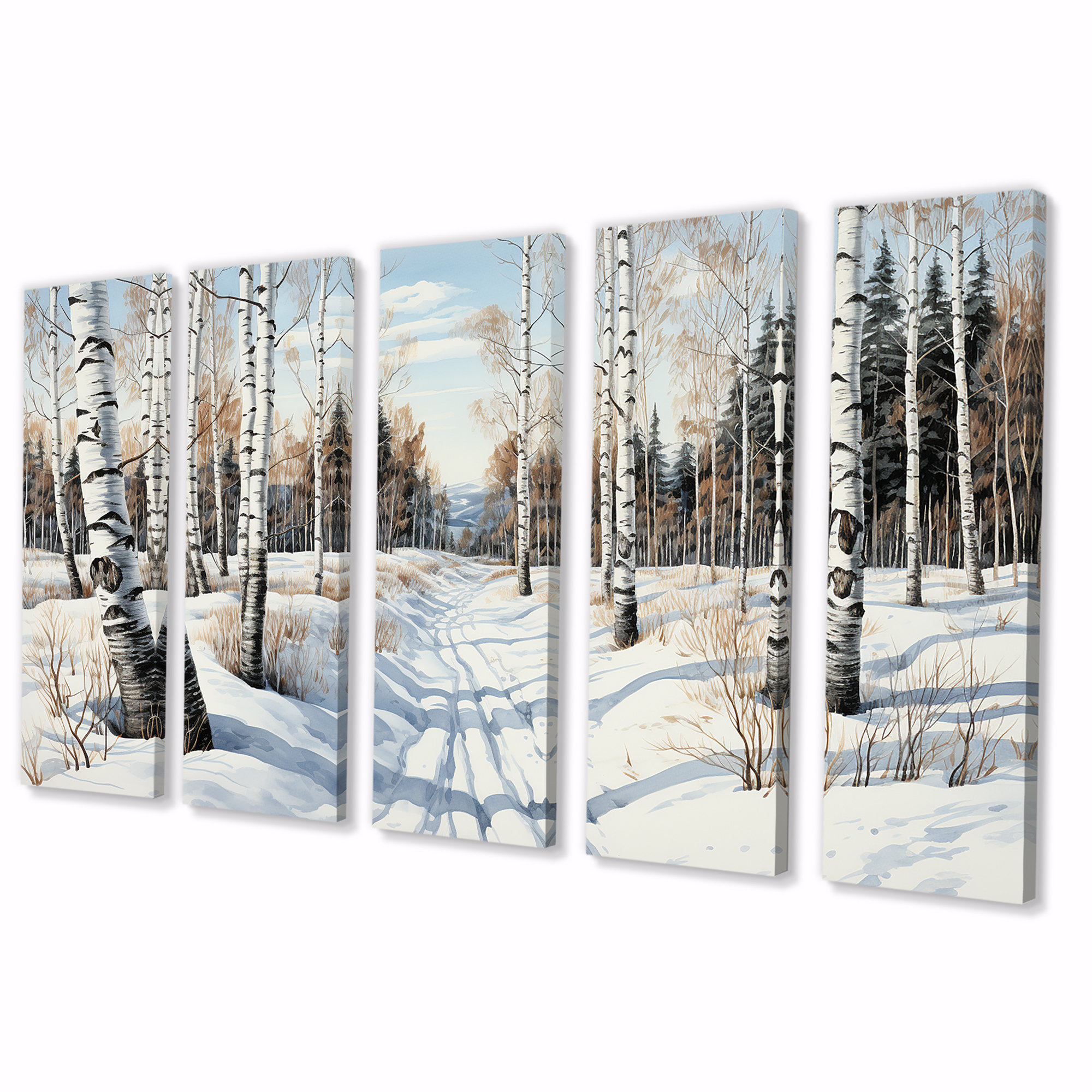 Millwood Pines Winter Birch Wood Forest II - Tree Birch 5 Piece Wall ...