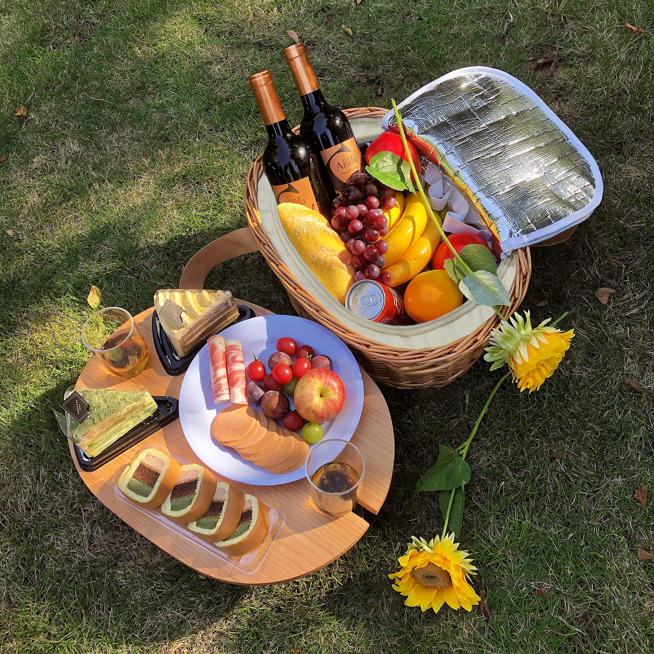 August Grove Wicker Picnic Basket Set With Mini Folding Wine Picnic ...