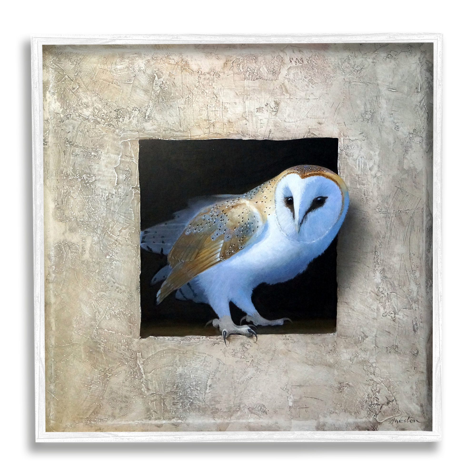 Stupell Industries Mysterious Barn Owl Peering From Darkness Painting ...