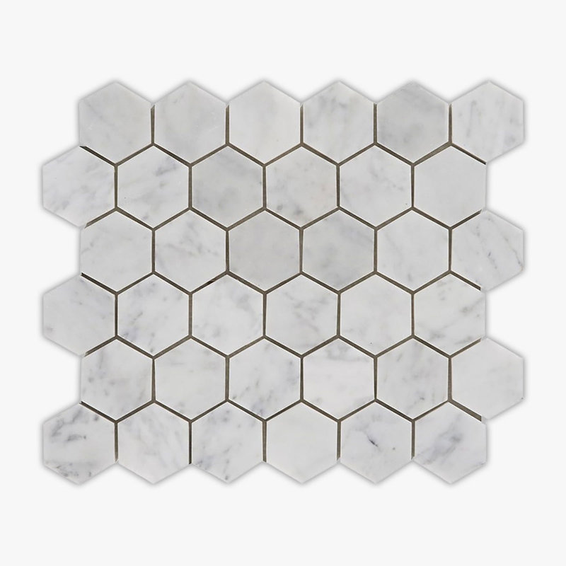 Tile Point Bianco Carrara Polished 2 Inch Hexagon Marble Mosaic | Wayfair