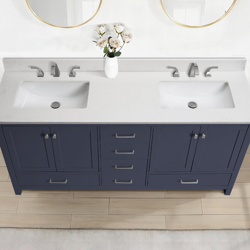 PROOX 72'' Quartz Stone Double Vanity Top with Sink and 3 Faucet Holes ...