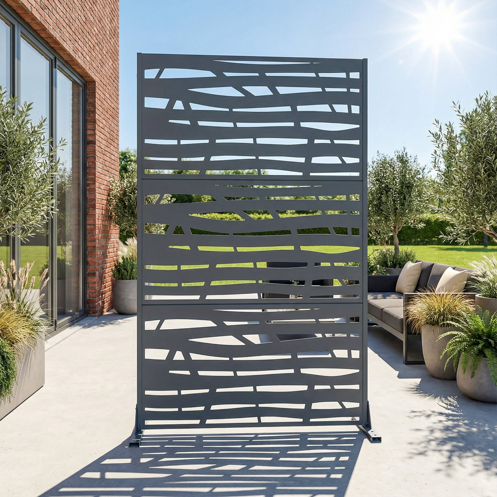 Dovelina Privacy Metal Screen Fence Panel Horizontal Stripe Pattern ...