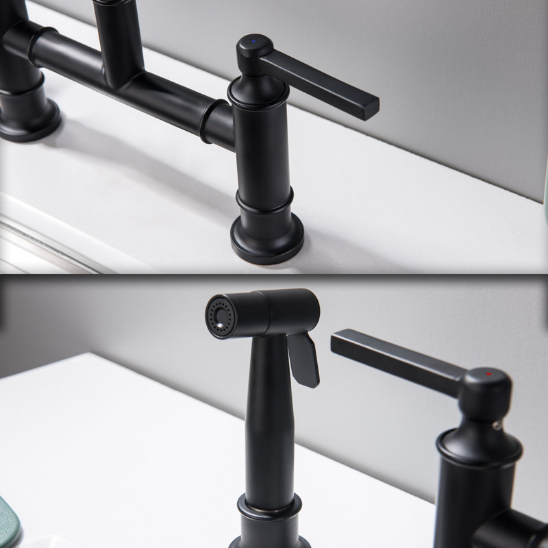 Selected Bridge Double Handles Kitchen Faucet With Side Spray & Reviews ...
