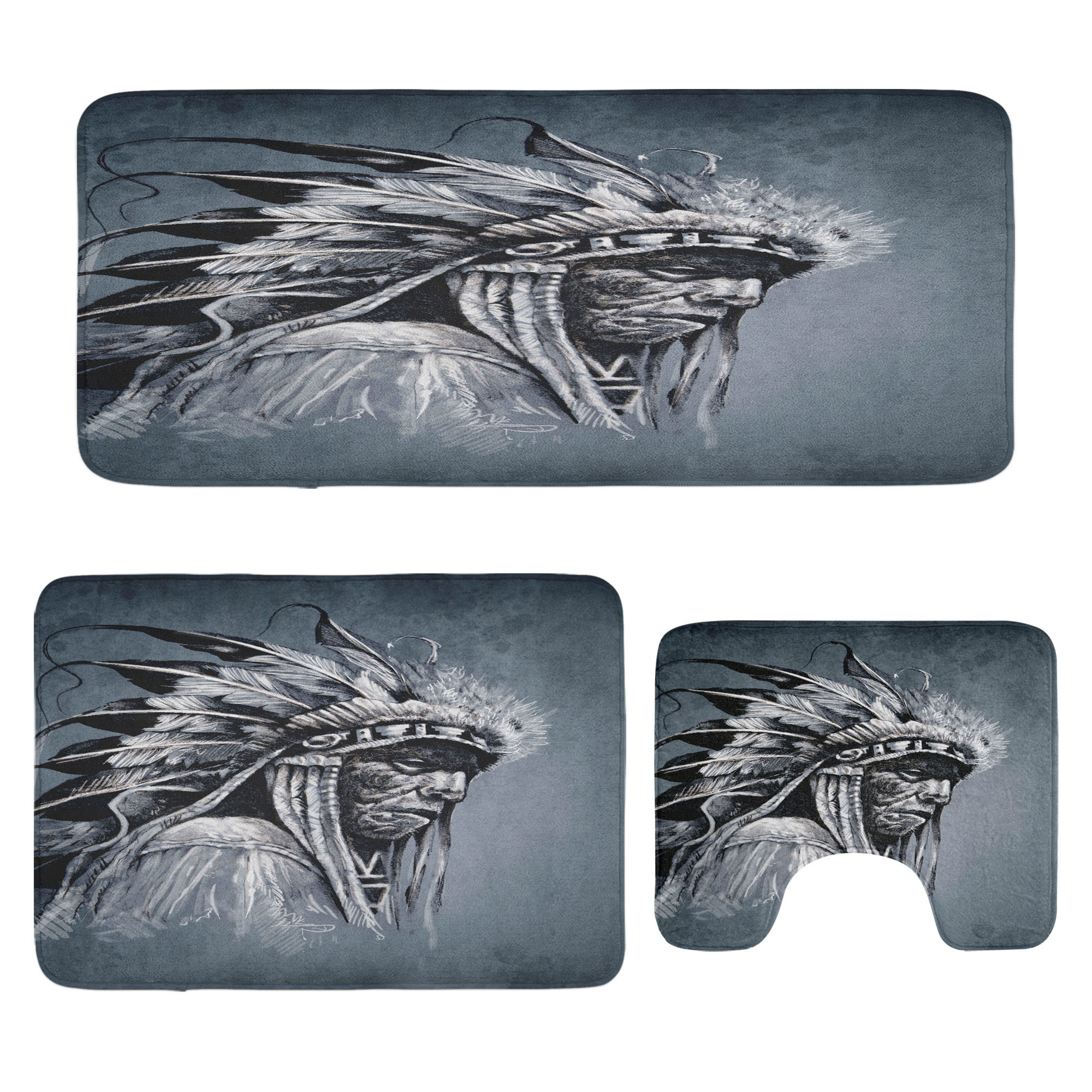 George Oliver Tribal Bathroom Rug Set 3 Pieces U-Shape & Rectangle Mats ...