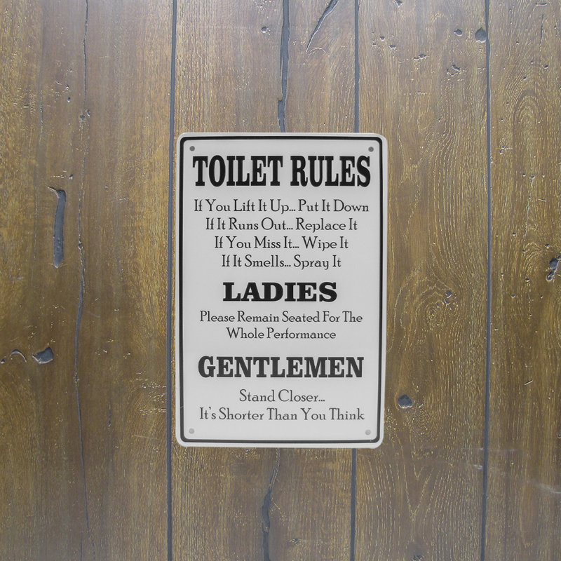 Trinx Metal Toilet Rules Funny Pee Tin Bathroom Sign Home Bar Pub ...