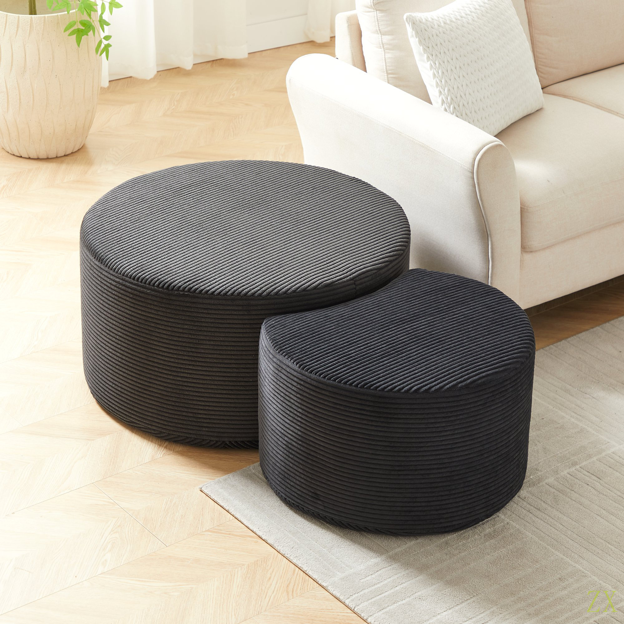 George Oliver Nesting Coffee Table Set Of 2,Upholste Round Coffee ...